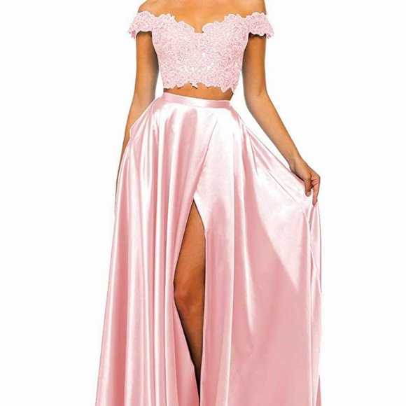 Dresses | 2 Piece Size 8 High Slit Pink Satin Great Quality | Poshmark